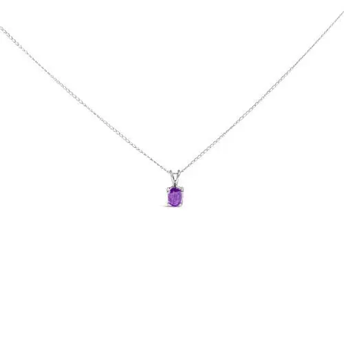 HAUS OF BRILLIANCE 14k Gold Gemstone Solitaire Pendant Necklace - Purple Amethyst | White